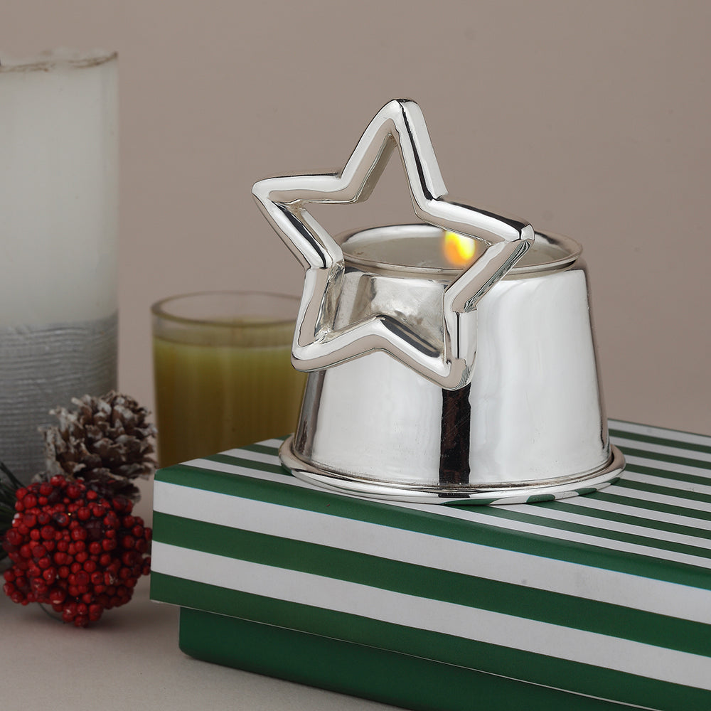 Silver-Plated Star Tea Light Holder – Code Silver