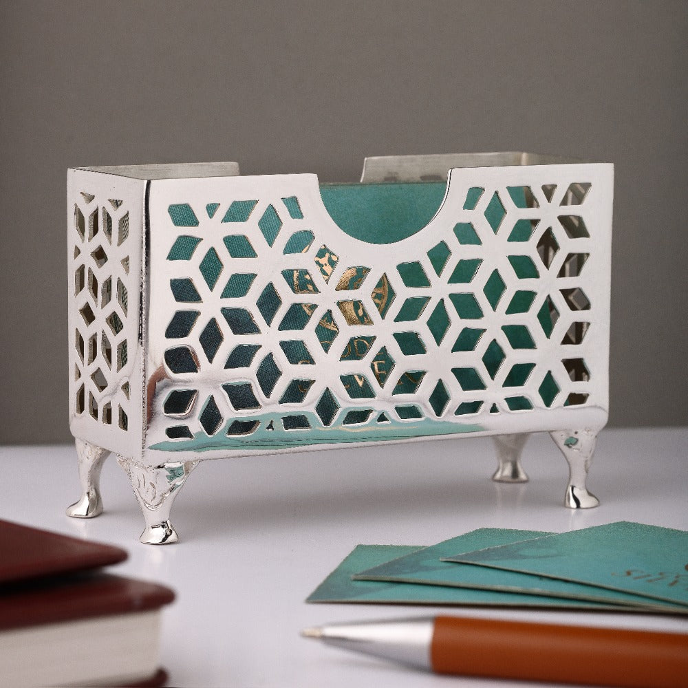 Silver-Plated Desk Business Card Holder – Code Silver