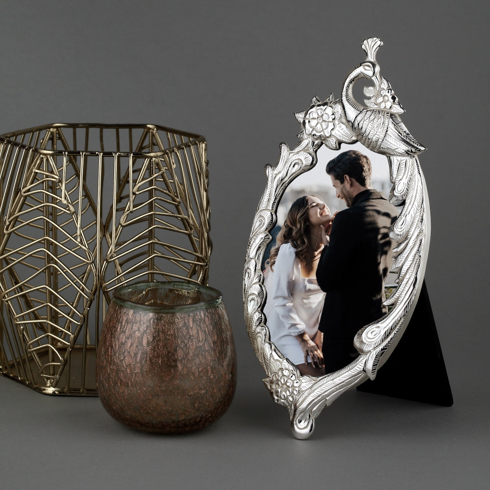 Sculpted Peacock Silver-Plated Photo Frame – Code Silver